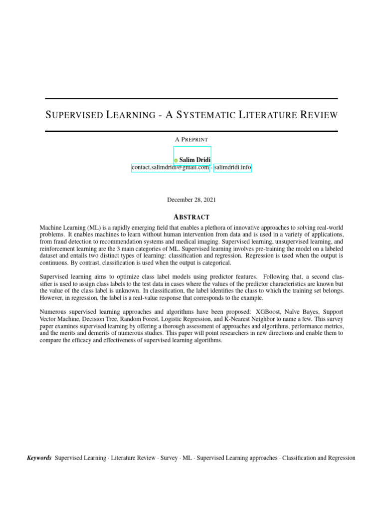 Supervised Learning - A Systematic Literature Review | PDF | Statistical Classification ...