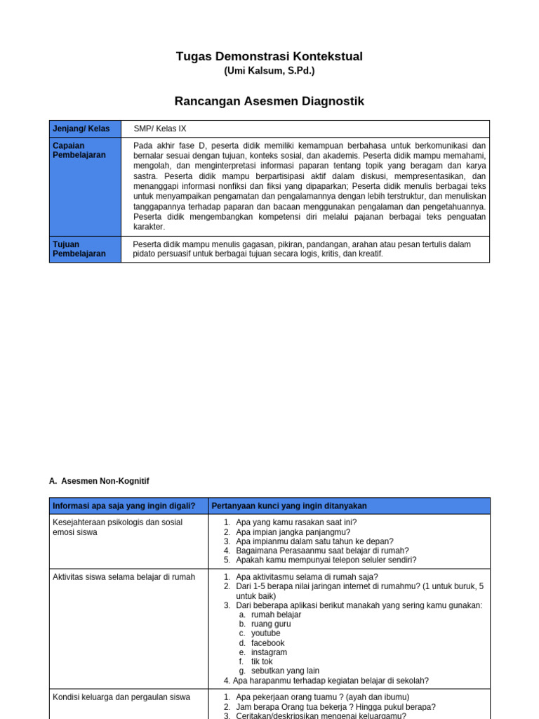 Asesmen Diagnostik SMP Kelas IX | PDF