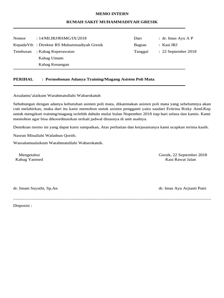 MEMO INTERN asisten poli mata | PDF