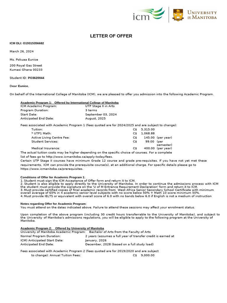 Offer Letter PDF | PDF | Academic Degree | Course Credit