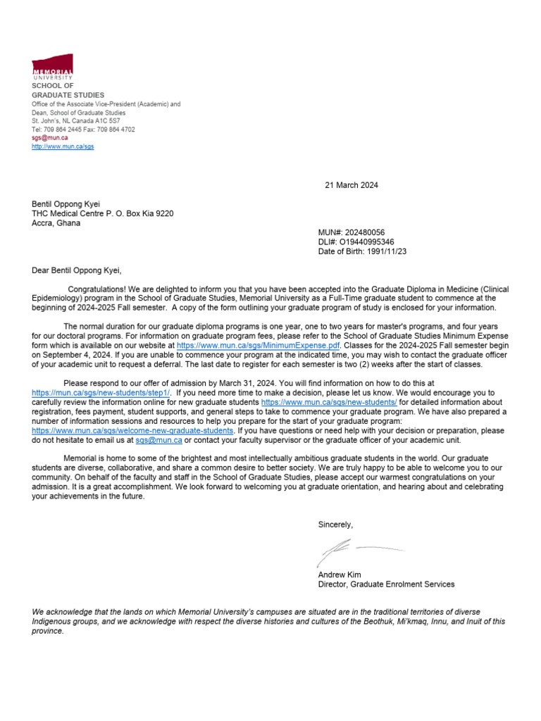 Adg-Full Admission Letter - Kyei - Bentil - 202480056 - App 1 - F-S MD ...