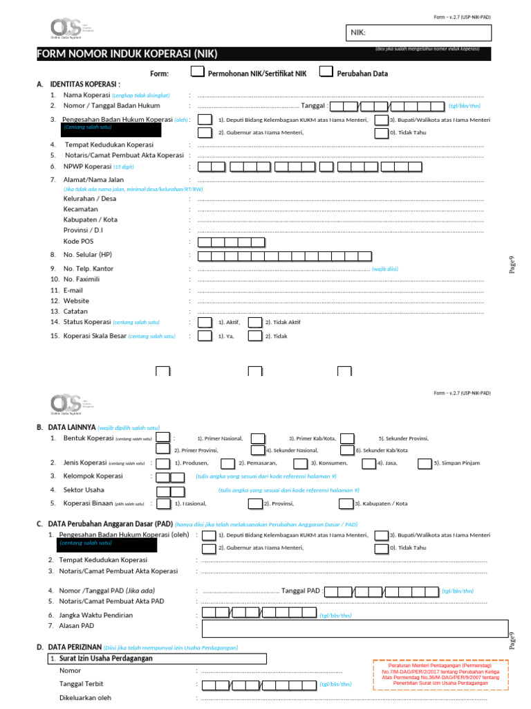 Formulir Permohonan NIK Koperasi | PDF | Komputer