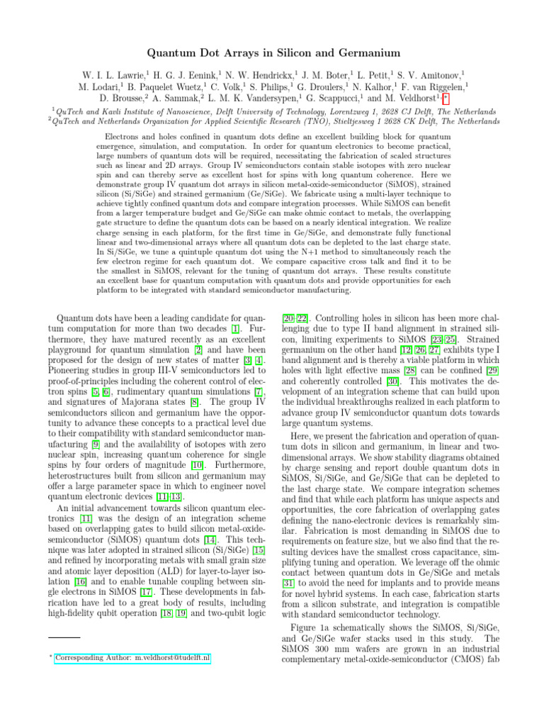 Quantum Dot Arrays in Silicon and Germanium | PDF | Silicon | Field Effect Transistor