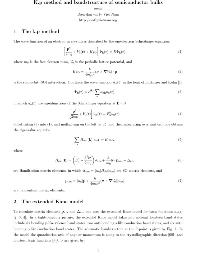 K P Method and Bandstructure of Semiconductor Bulks PDF | PDF ...
