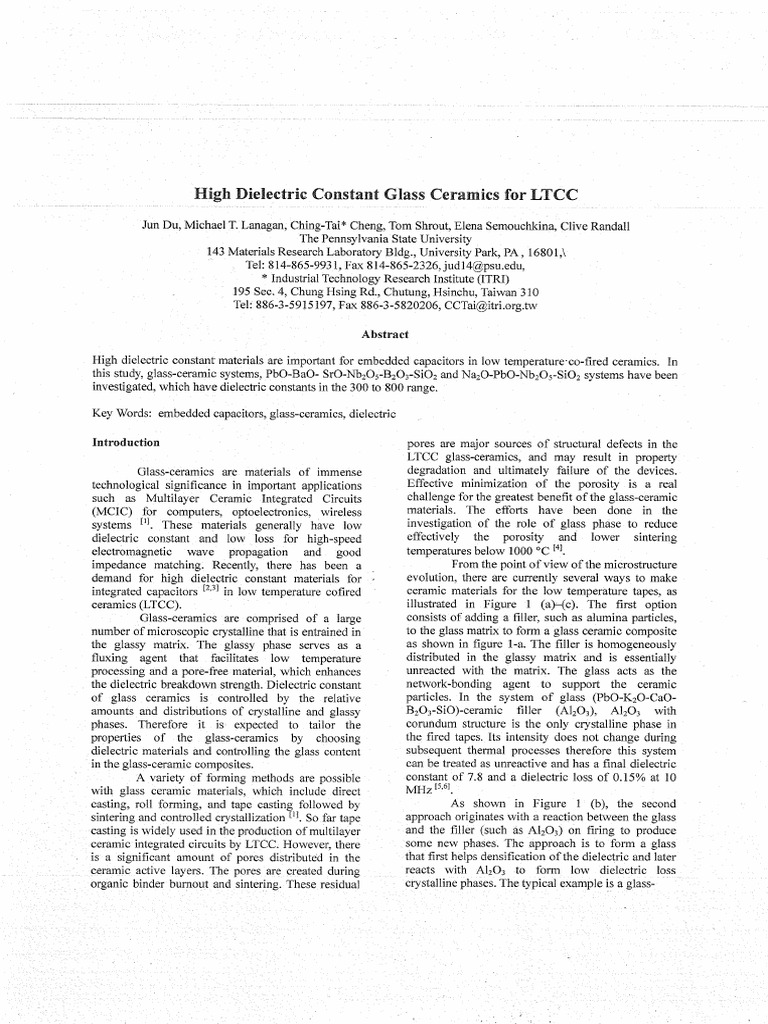 High Dielectric Constant Glass Ceramics For LTCC | PDF