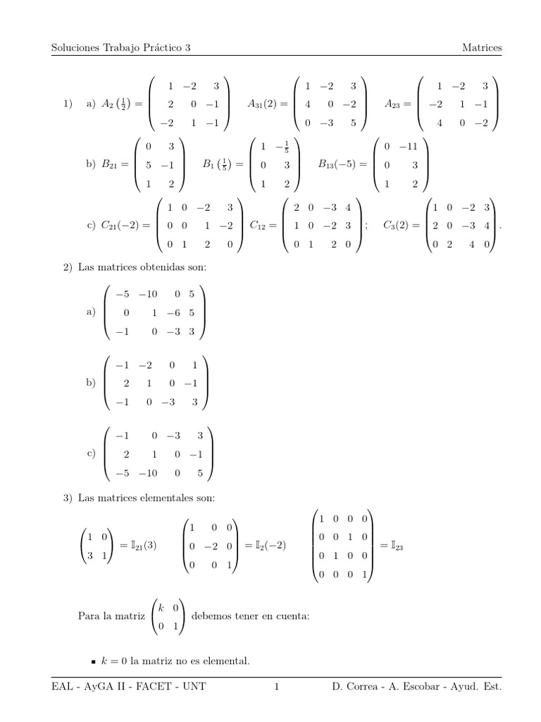 Soluciones de Matrices Práctico 3 | PDF | Matriz (Matemáticas) | Teoría ...