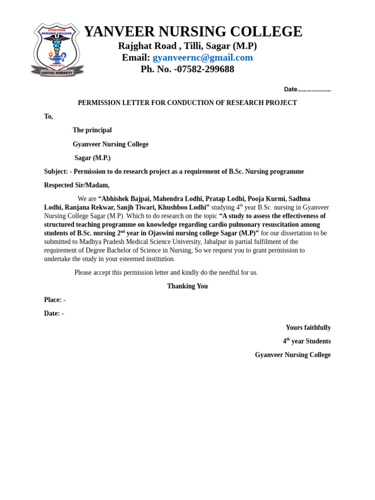 Permission Letter For Conduction of Research Project | PDF