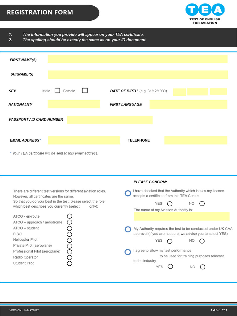 TEA Registration Form-UK-MAY2022 | PDF | Identity Document | Privacy