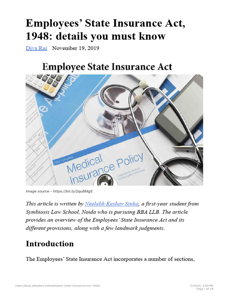 Overview of the ESI Act, 1948 | PDF | Employment | Government Of India