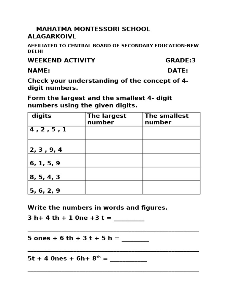Weekend Maths Activity Sheet Grade 3 | PDF | Business
