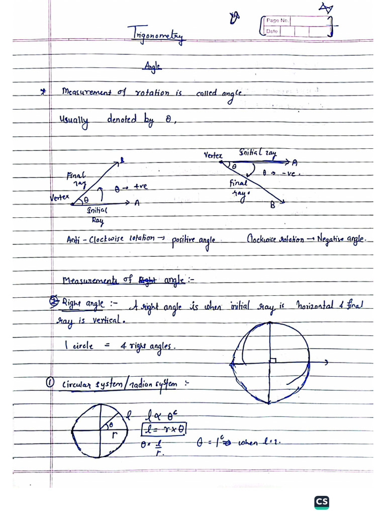 Trigonometry Notes 01 | PDF
