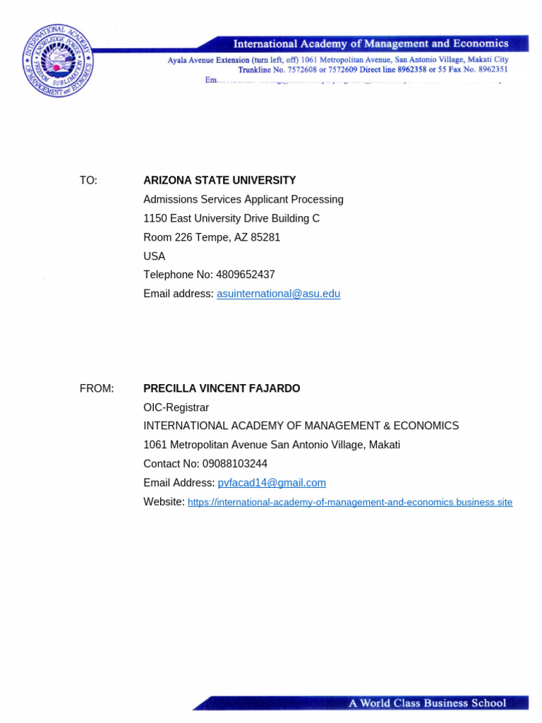 ASU Admissions Contact Information | PDF | Social Science