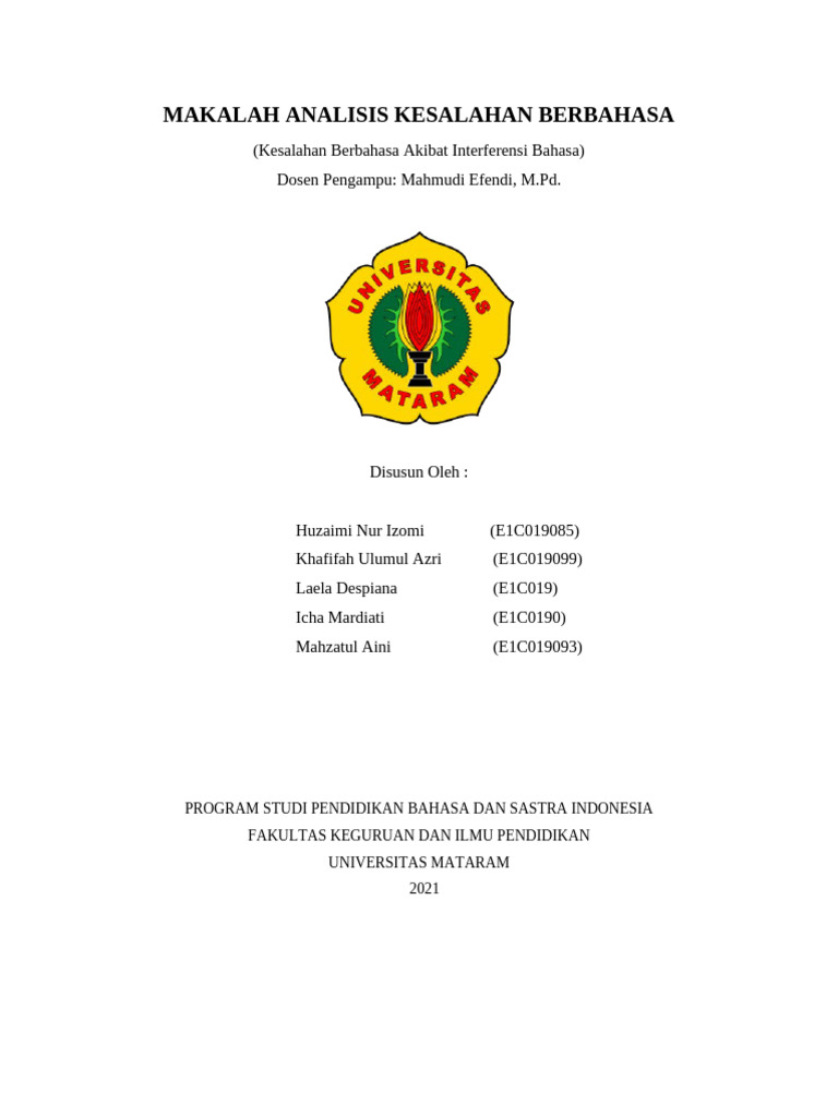 Makalah Analisis Kesalahan Berbahasa | PDF
