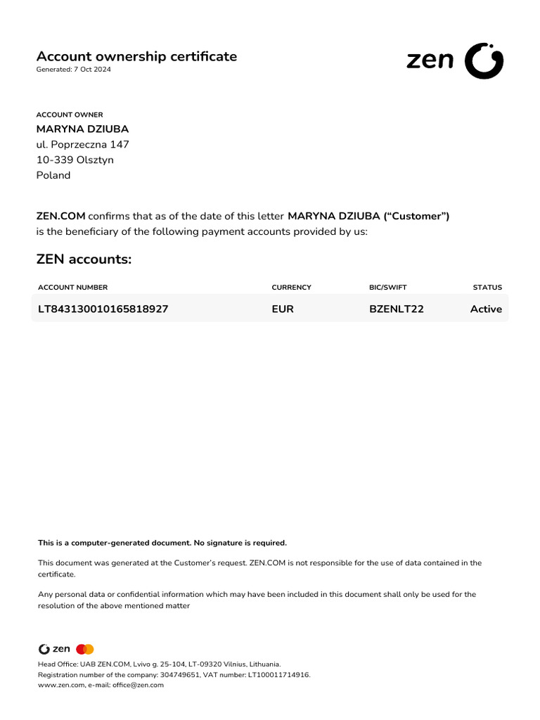 Certificate EUR | PDF