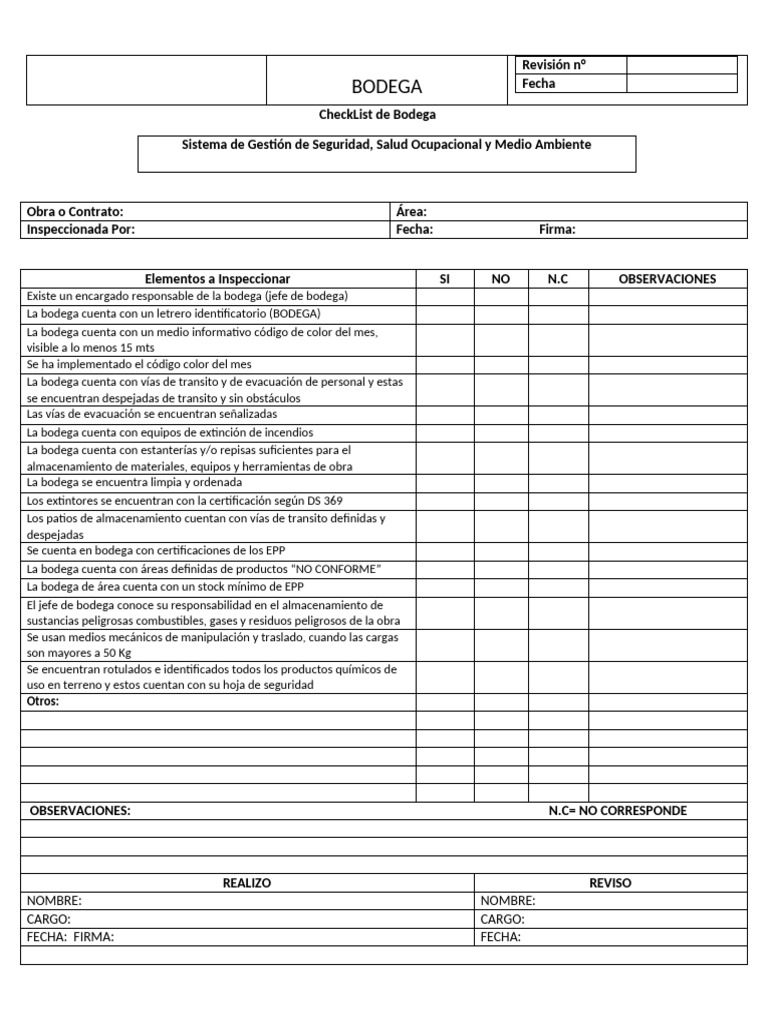 Check List Bodega 2 | PDF