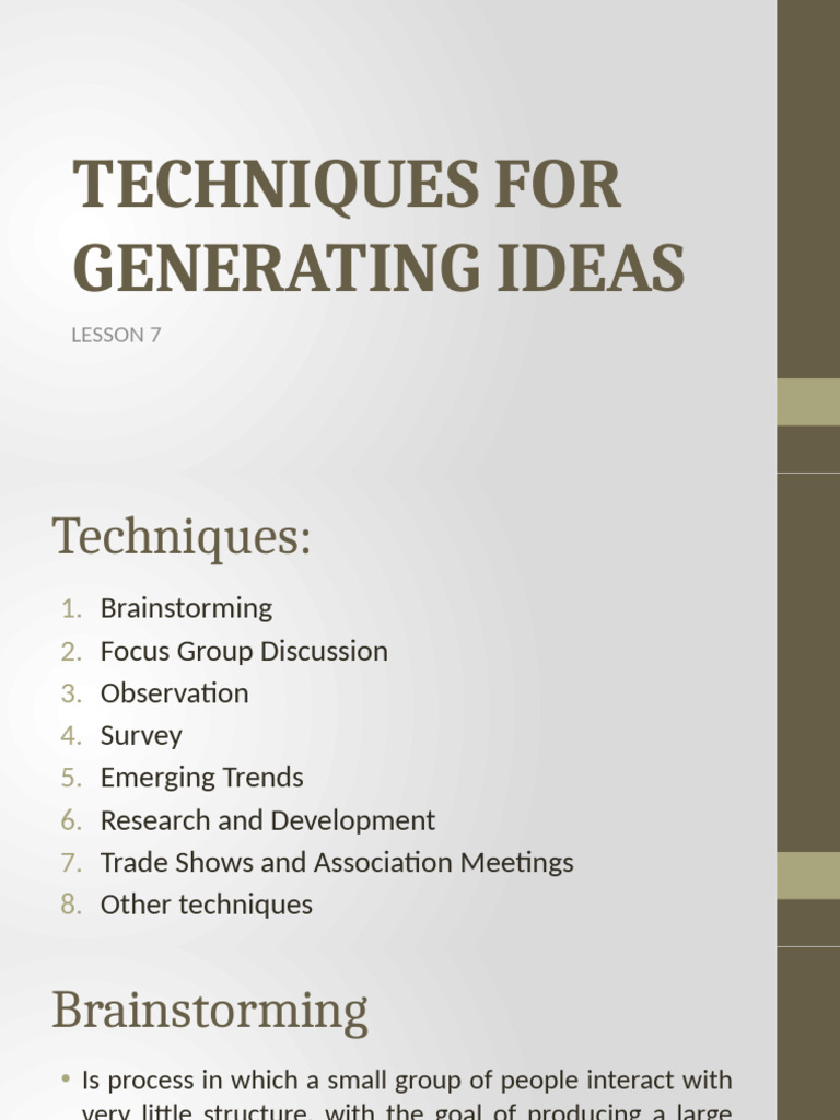 Techniques for Idea Generation | PDF | Brainstorming | Human Communication