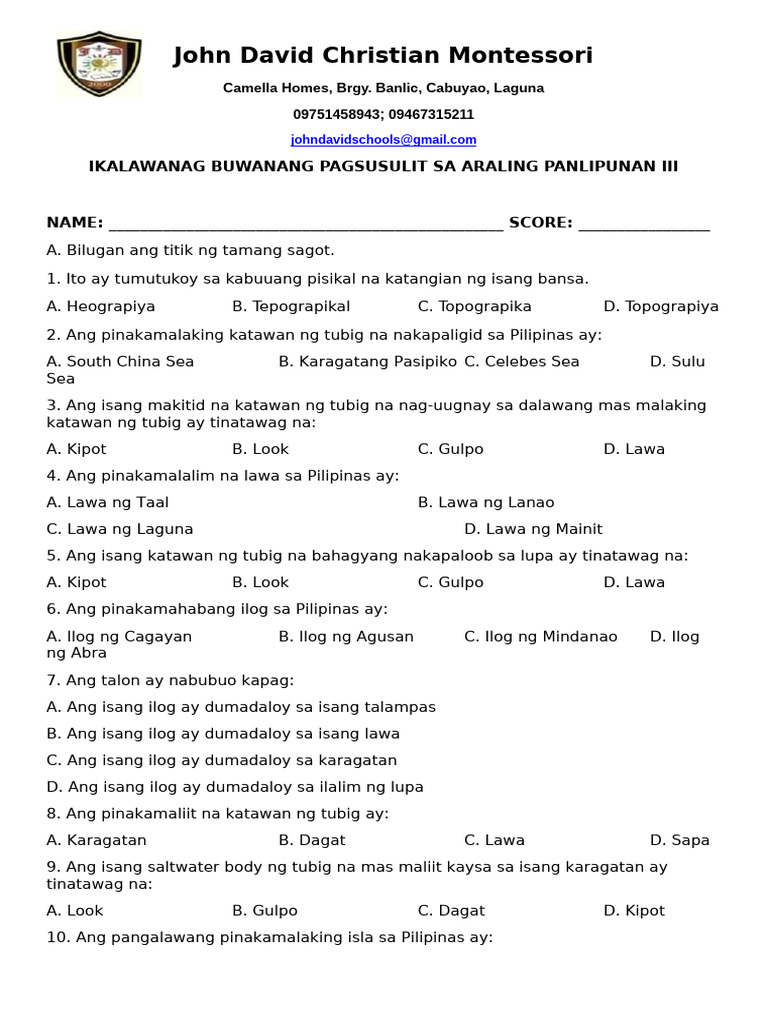 Ikalawang Buwanang Pagsusulit Sa Ap Iii | PDF