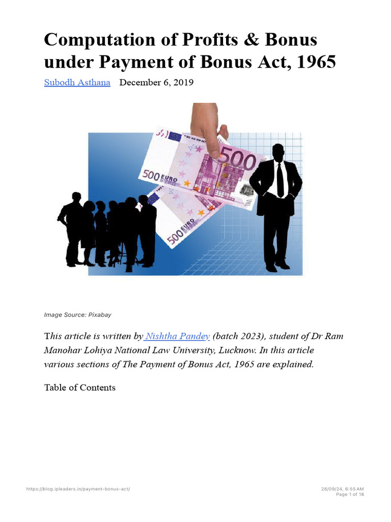 Bonus Calculation Under Payment Act 1965 | PDF | Salary | Employment