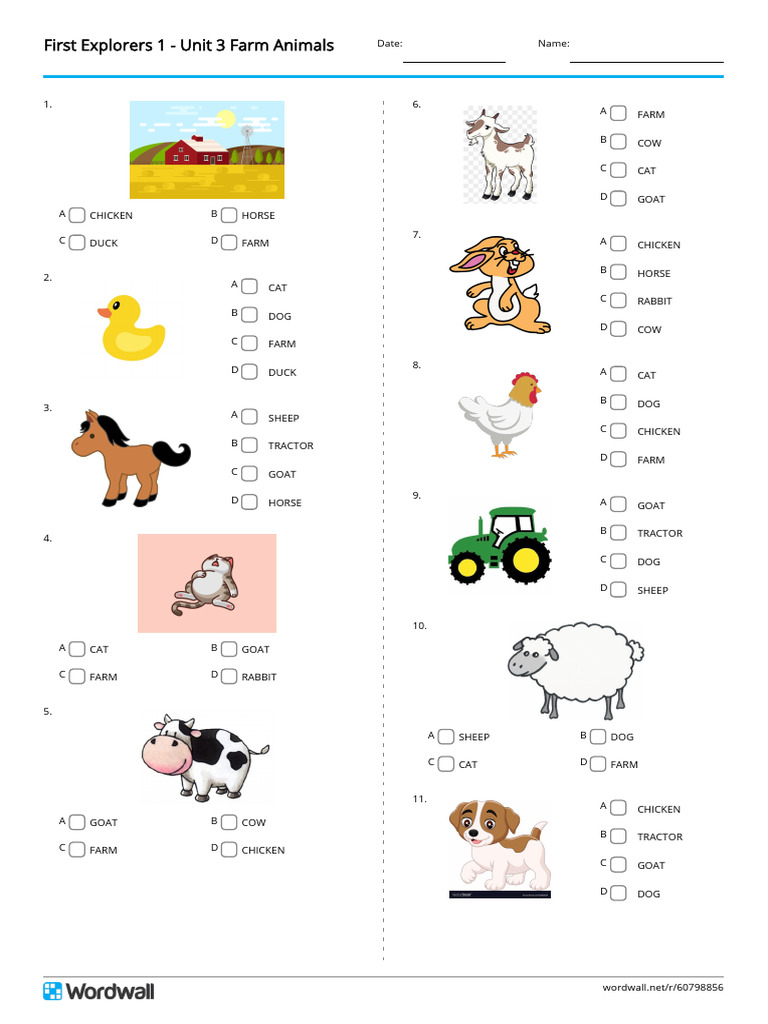 First Explorers 1 Unit 3 Farm Animals Quiz | PDF | Farms | Goat