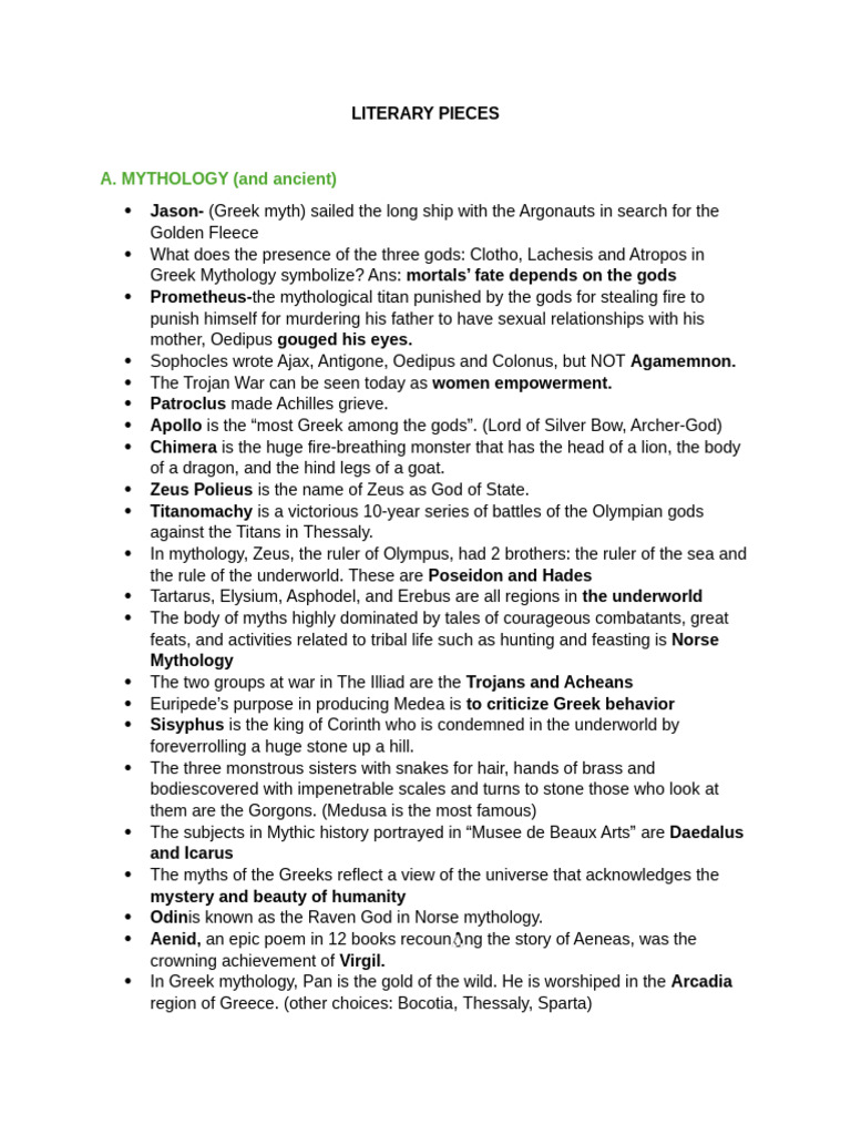 Literary Pieces | PDF | Greek Mythology | Hades