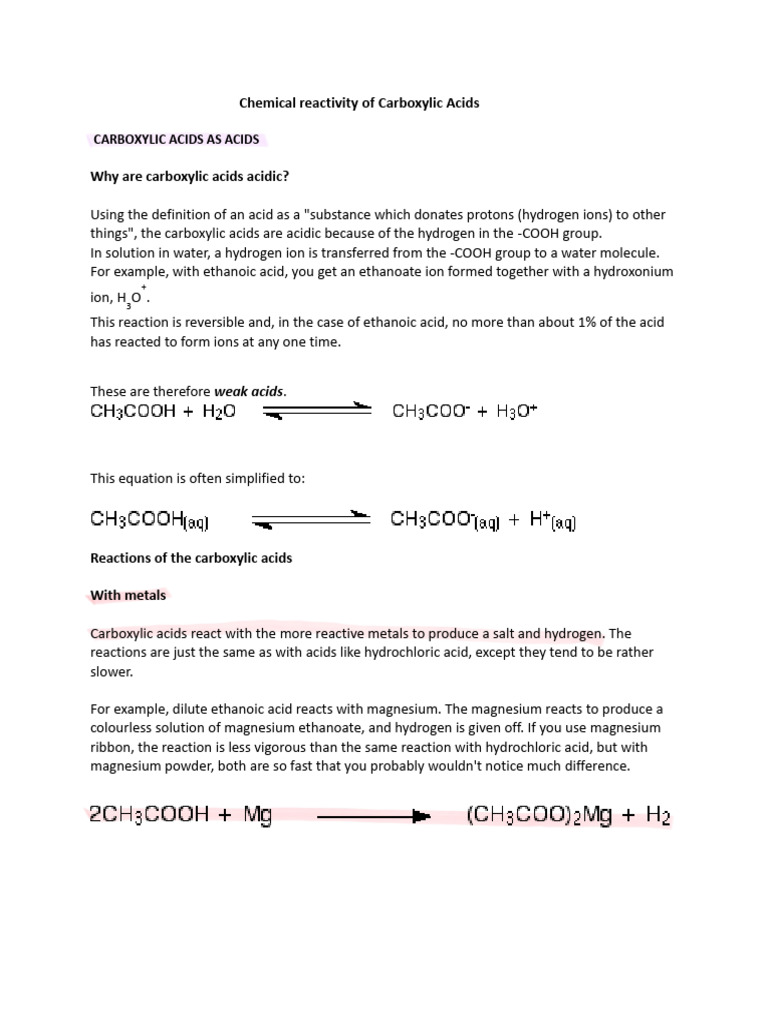 Carboxylic Acids Reactivity Guide | PDF | Acid | Ester