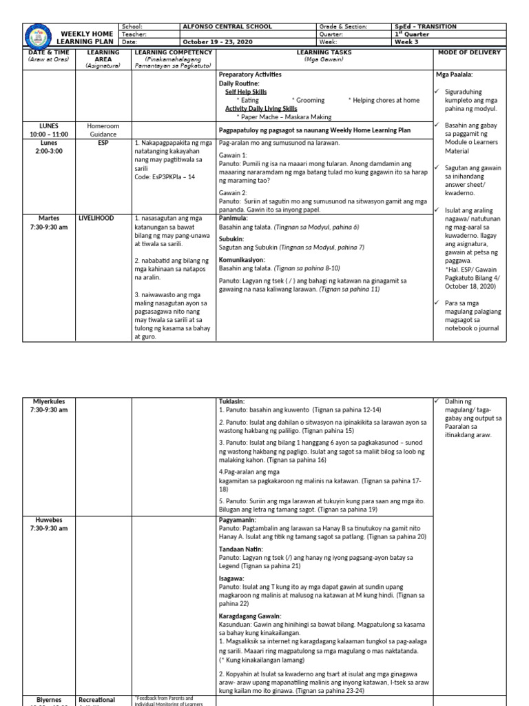 Transition WHLP Q1 W3 | PDF