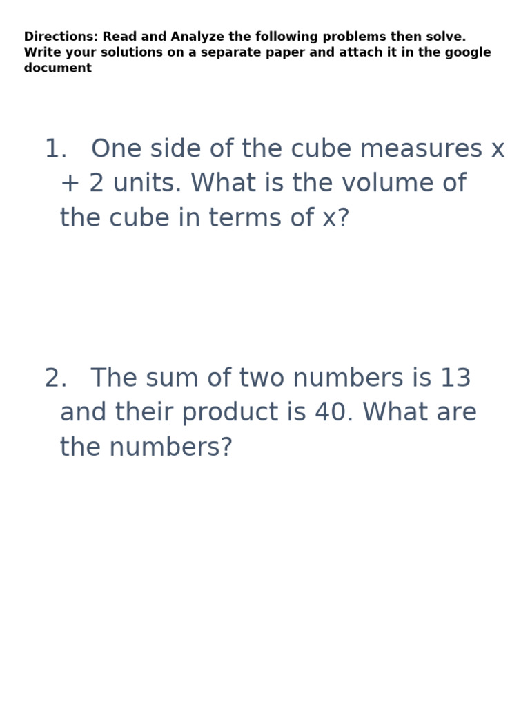 Solving Word Problems (Polynomial Equations) | PDF