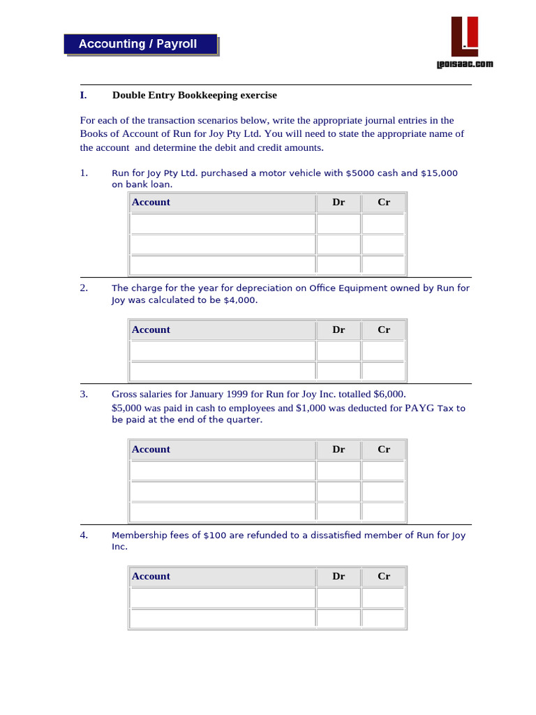 Double Entry Bookkeeping Exercises | PDF | Debits And Credits | Bookkeeping