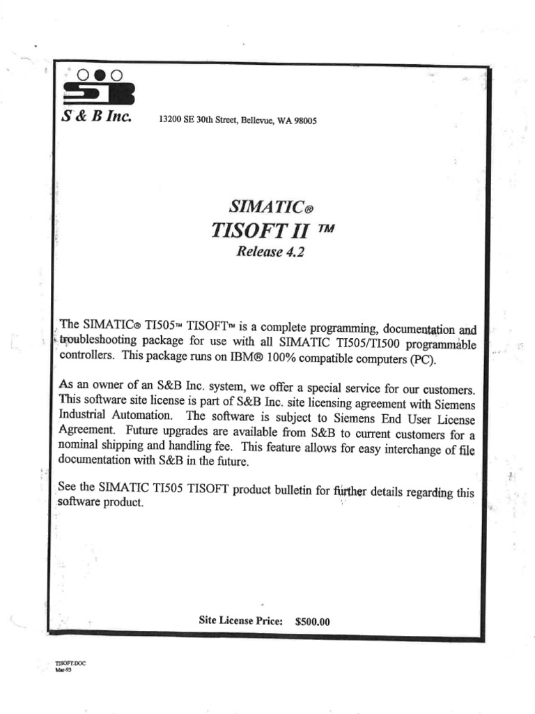 Simatic TI 500-505 TISOFT 2 Release 4.2 User Manual | PDF