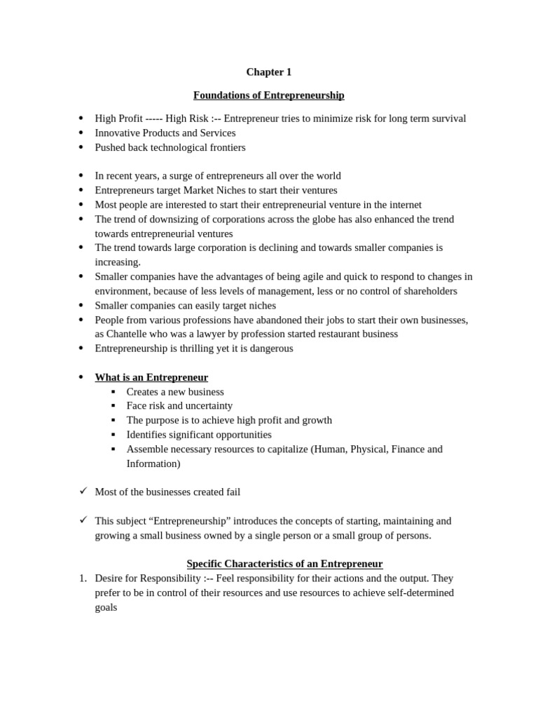 Ch 1 Foundations of Entrepreneurship | PDF | Entrepreneurship | Startup Company