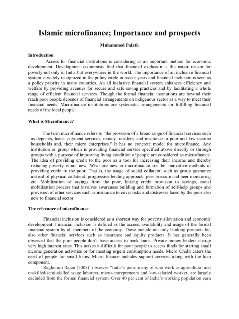 Islamic Micro Finance | PDF | Microfinance | Financial Inclusion