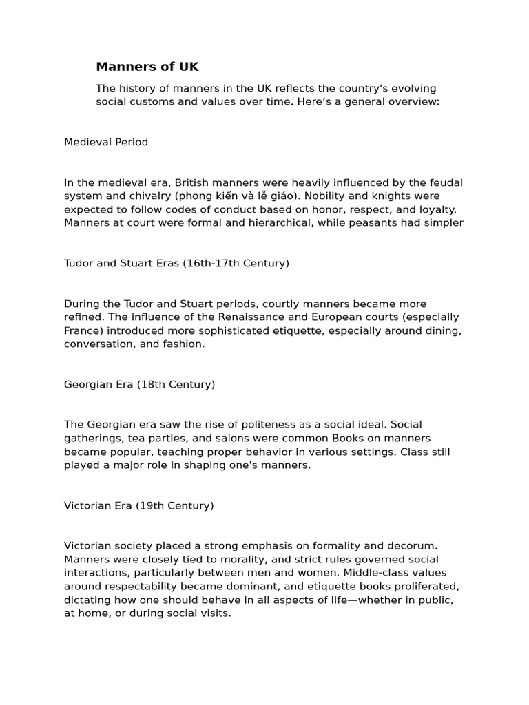 The History of Manners in The UK Reflects The Country | PDF | Etiquette ...