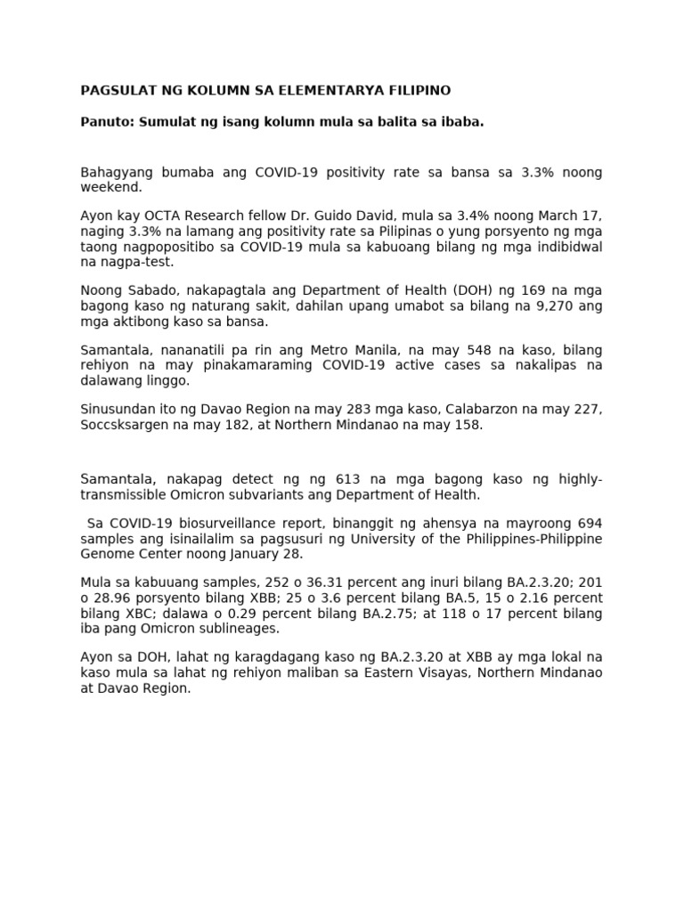 Pagsulat NG Kolumn Sa Elementarya Filipino | PDF
