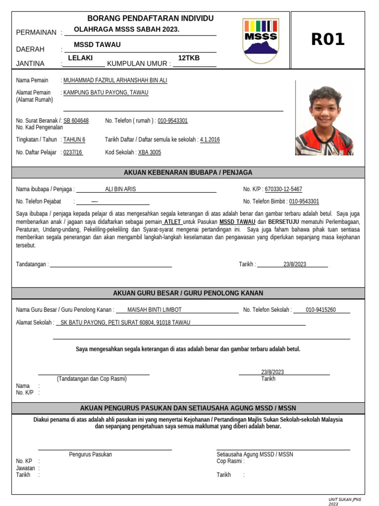 R01 Sabah 2023 Baru | PDF