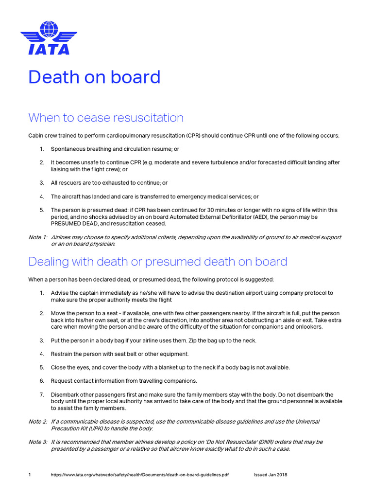 Death on Board Guidelines for Airlines | PDF | Cardiopulmonary ...