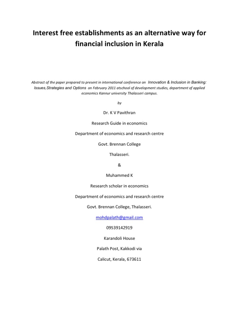 Interest Free Micro Finance As An Alternative Way For Financial ...