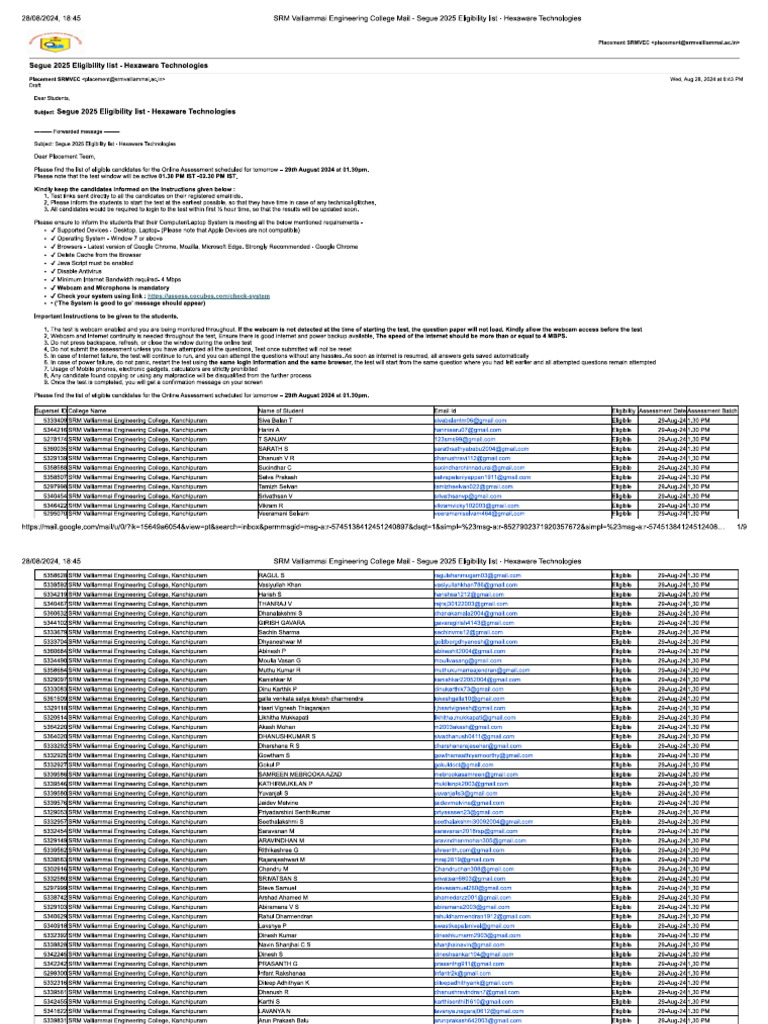 Segue 2025 Eligibility List - Hexaware Technologies | PDF