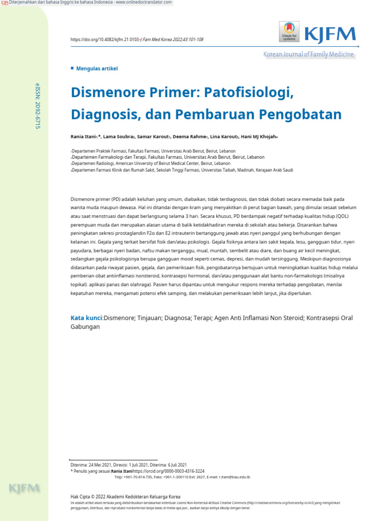 Dismenore Primer: Patofisiologi dan Terapi | PDF