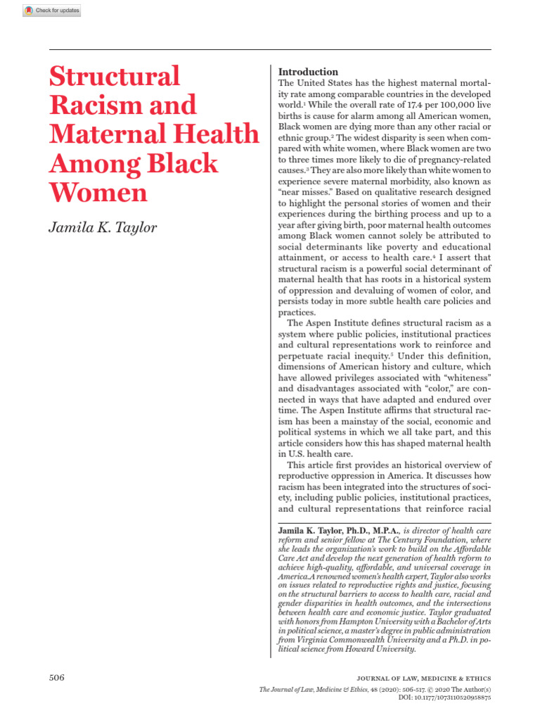 Structural Racism and Maternal Health Among Black Women | PDF ...