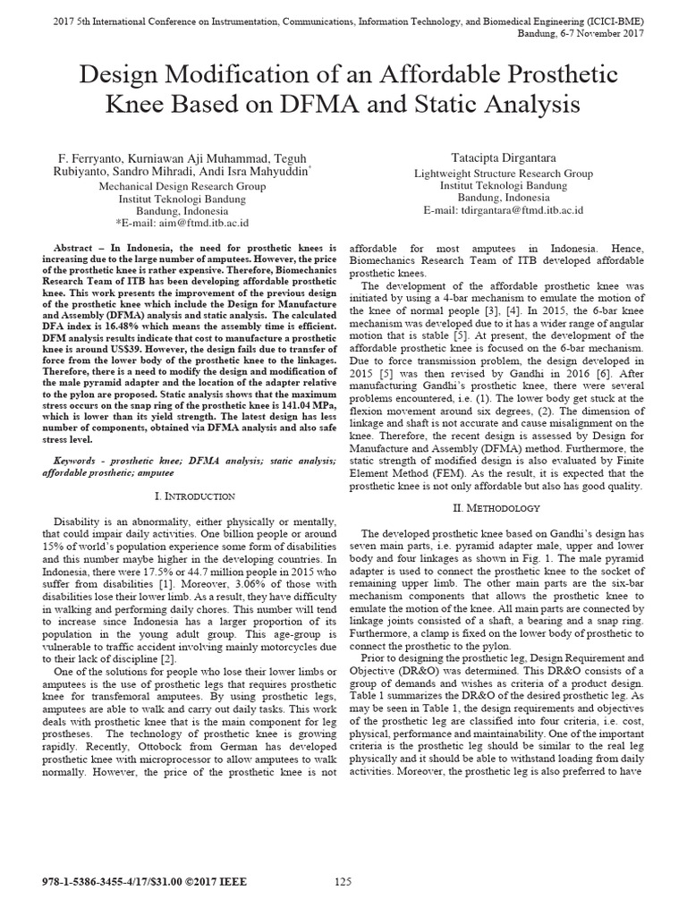 Affordable Prosthetic Knee Design Analysis | PDF | Prosthesis ...