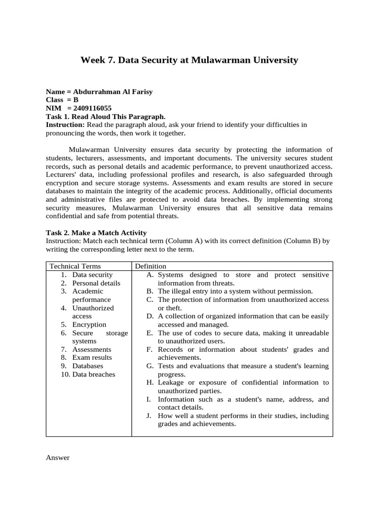 Week 7. Data Security at Mulawarman University | PDF | Security | Computer Security