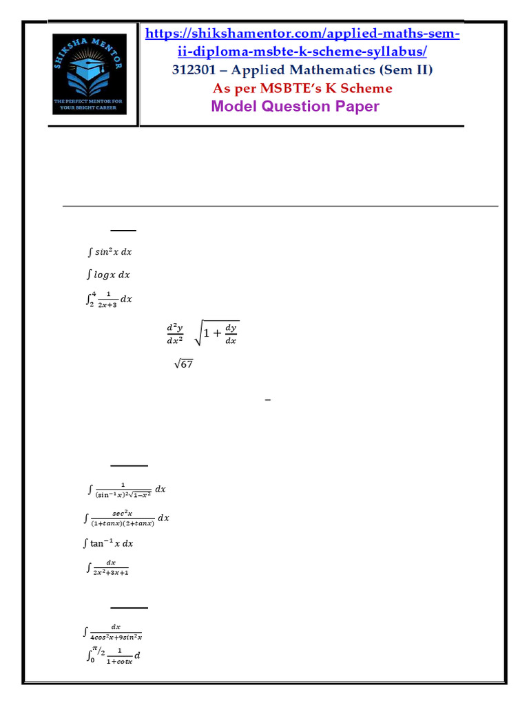 Model QP 2 | PDF | Mathematics | Applied Mathematics