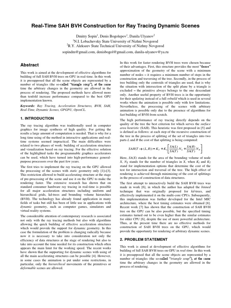 Real-Time SAH BVH Construction For Ray Tracing Dynamic Scenes | PDF | Graphics Processing Unit ...