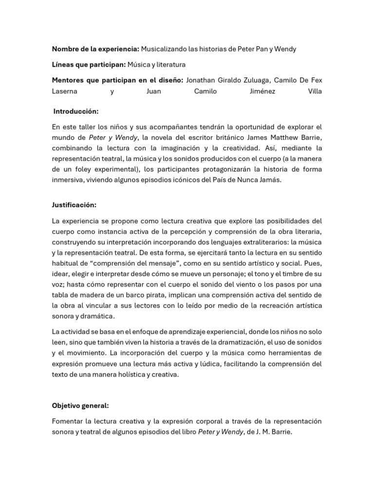 Musicalizando Las Historias de Peter y Wendy | PDF | Peter Pan | Evaluación
