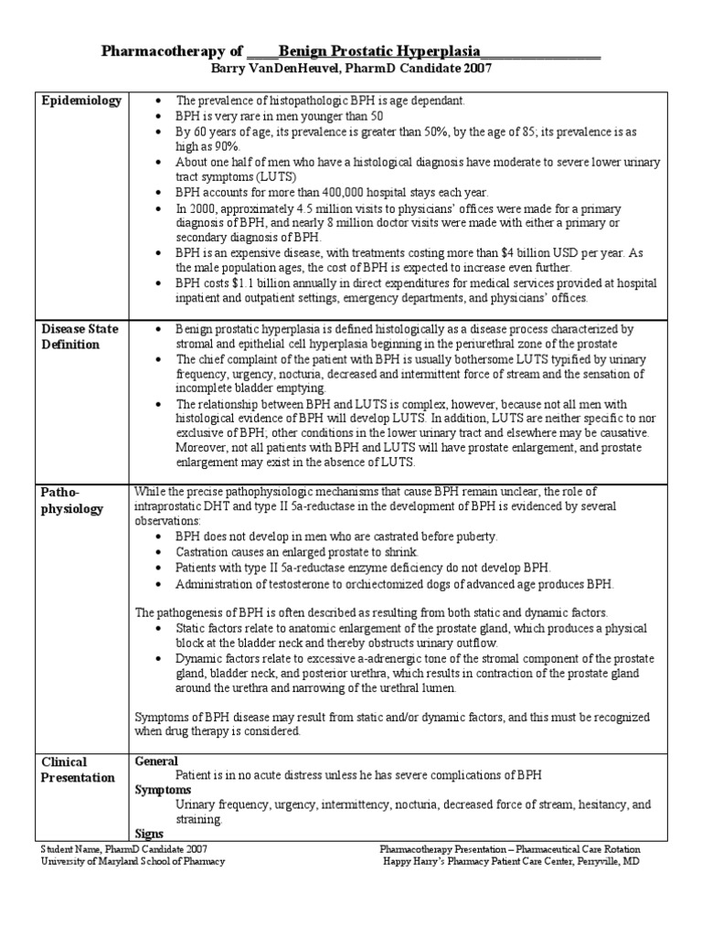 Pharmacotherapy of - Benign Prostatic Hyperplasia | PDF | Prostate ...