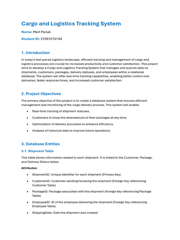 Cargo Tracking Database Schema | PDF | Databases | Relational Model