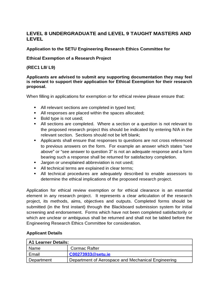 Research Project Ethics Exemption Form (Signed) | PDF | Business