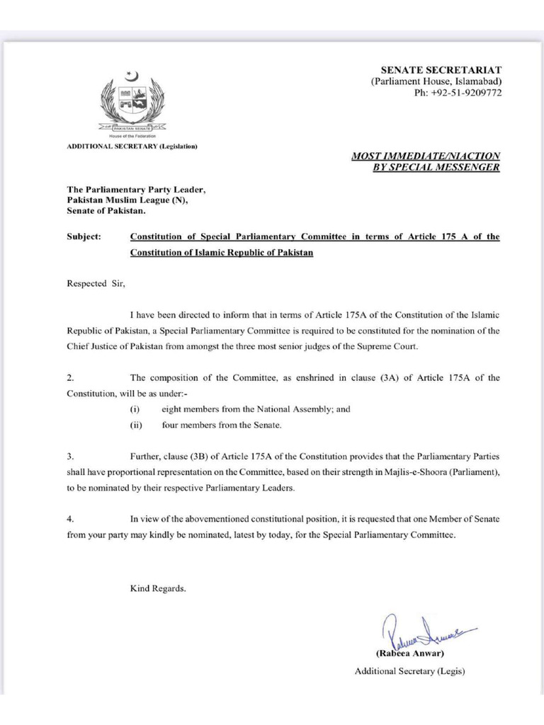 Chairman Senator Letter Parliamentary Leader | PDF