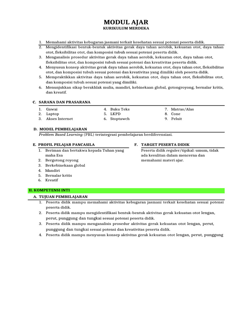Modul Ajar Aktivitas Kebugaran Jasmani Untuk Kesehatan | PDF