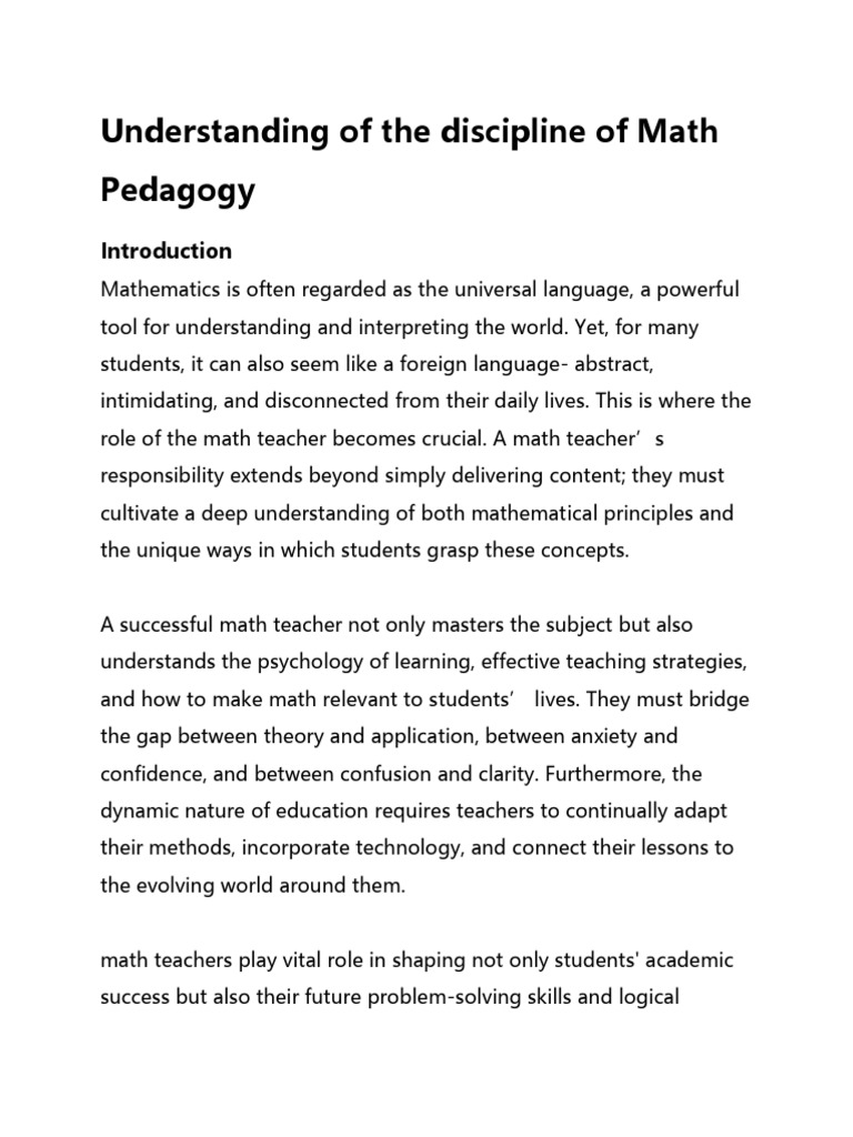 Understanding of the discipline of Math Pedagogy(1) | PDF | Mathematics ...
